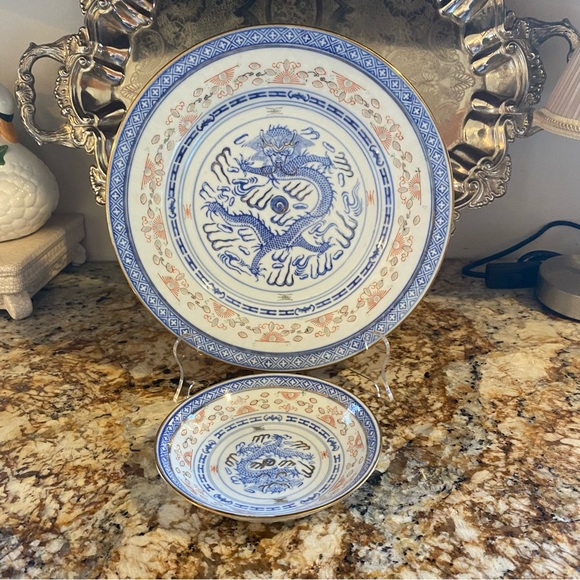 Dining | 197s Chinese Porcelain Rice Wear Dragon Gold Gilded Plate And ...